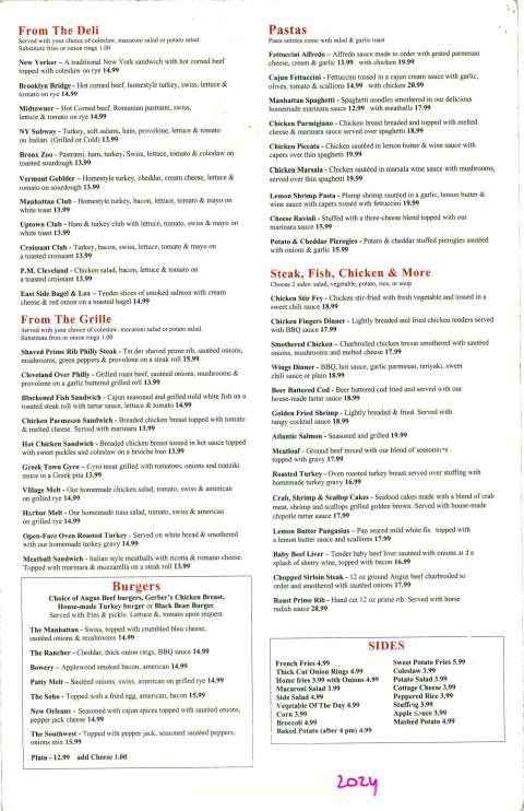 Dinner Menu | Manhattan Deli Bar & Grille